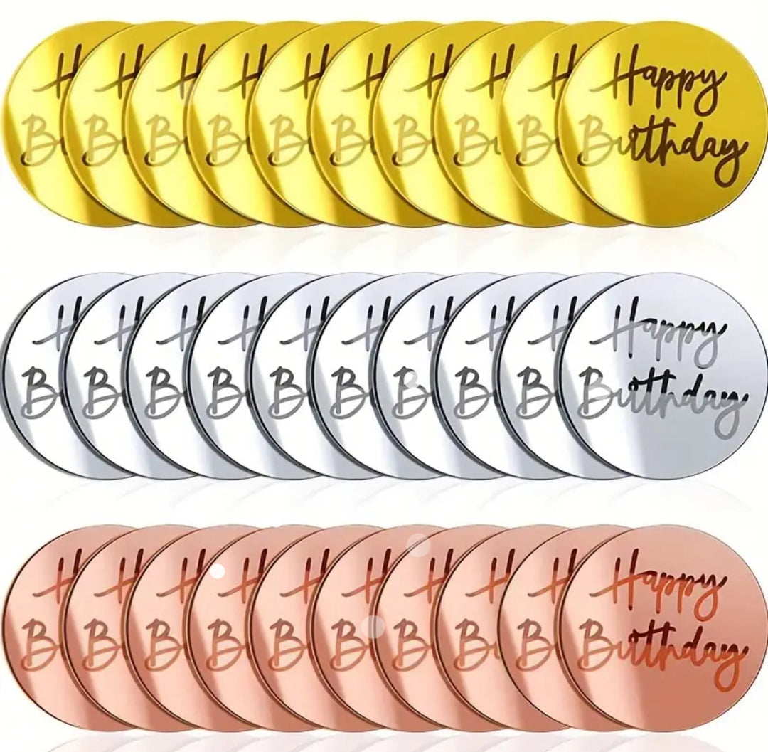 Happy Birthday Acrylic Cupcake Topper Discs – Windsor Cakecraft